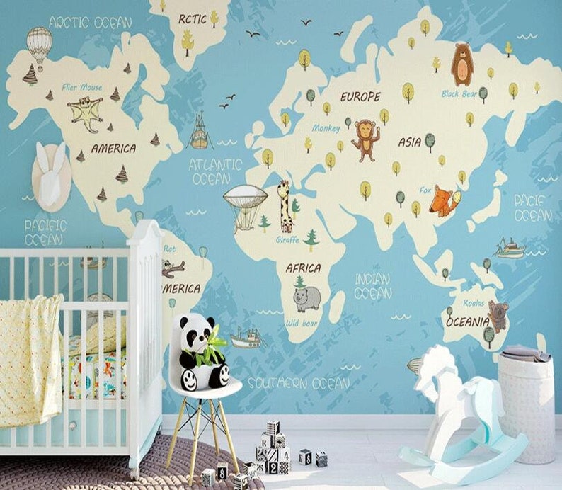 Monkey World Map WC356 Wallpaper Mural Self Adhesive Peel and - Etsy