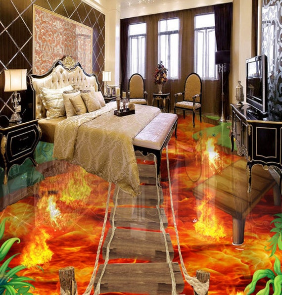 3D Flame Bridge 0614 Floor Wallpaper Murals Self-adhesive - Etsy