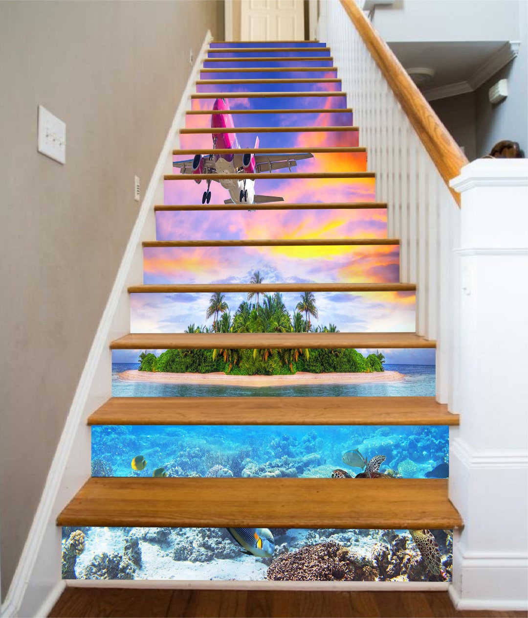 3D Airplane Turtle S1462 Pattern Tile Marble Stair Risers Decoration ...