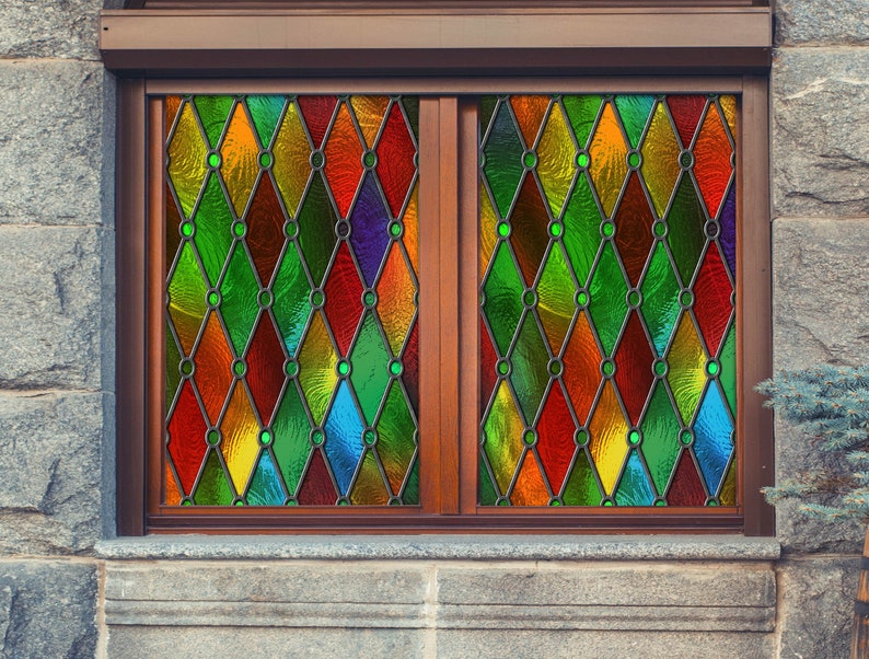 3D Retro Colors W1229 Window Film Print Sticker Cling Stained Glass ...
