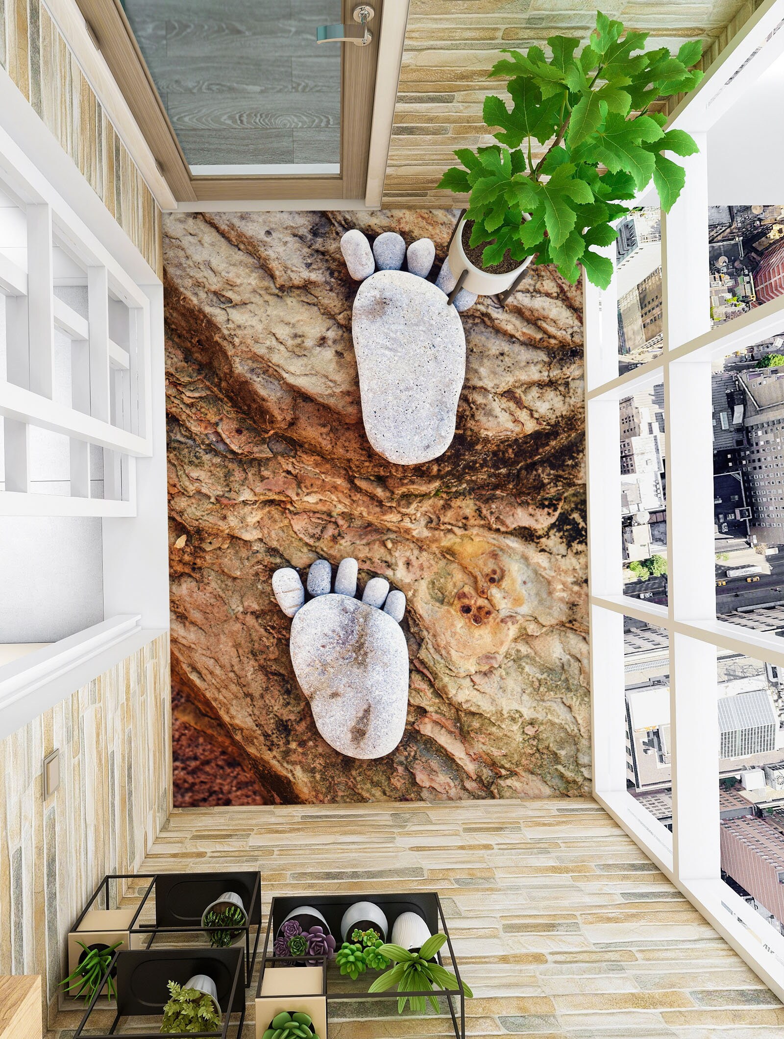 3D Fun Stone Footprints 8602 Floor Wallpaper Murals - Etsy