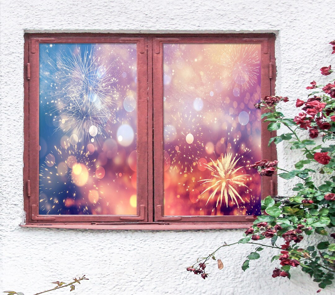 3D Fireworks Romance W582 Window Film Print Sticker Cling Stained Glass ...