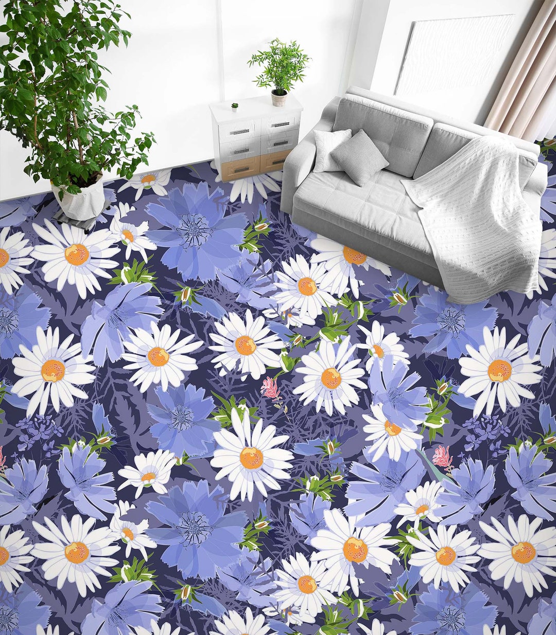 3D White Daisies Flower 2880 Floor Wallpaper Murals Self-adhesive ...