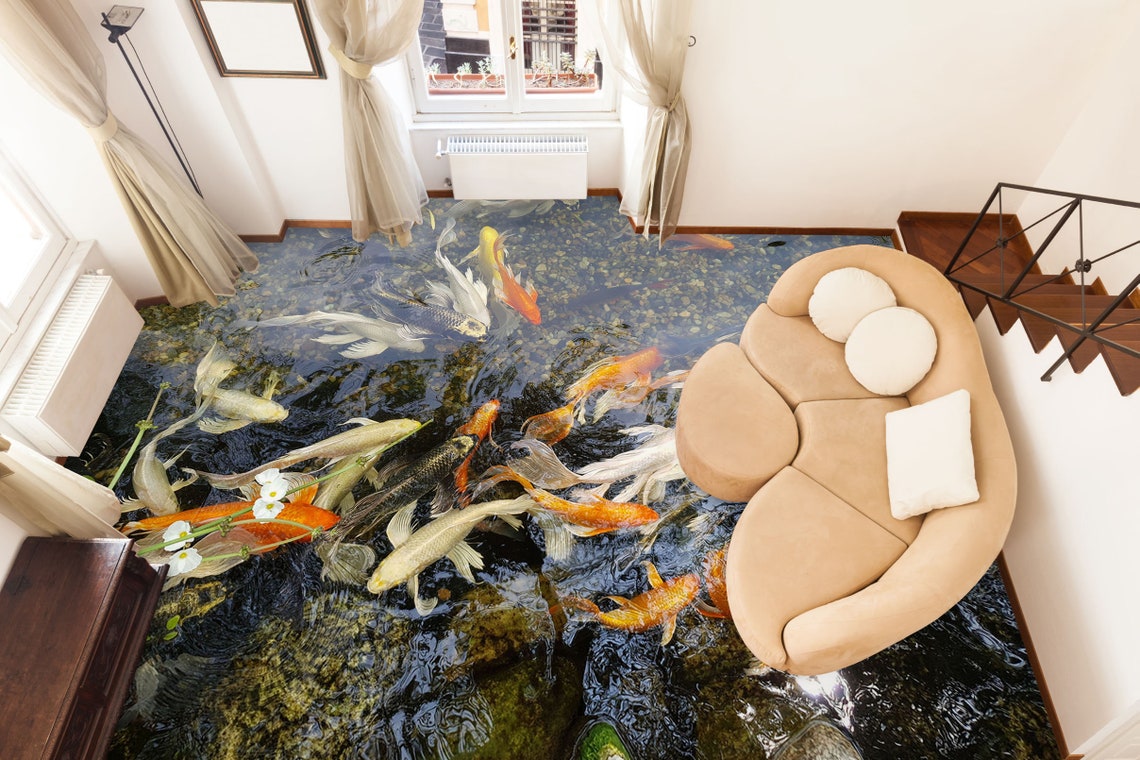 3D Playing Fish 8493 Floor Wallpaper Murals Self-adhesive - Etsy