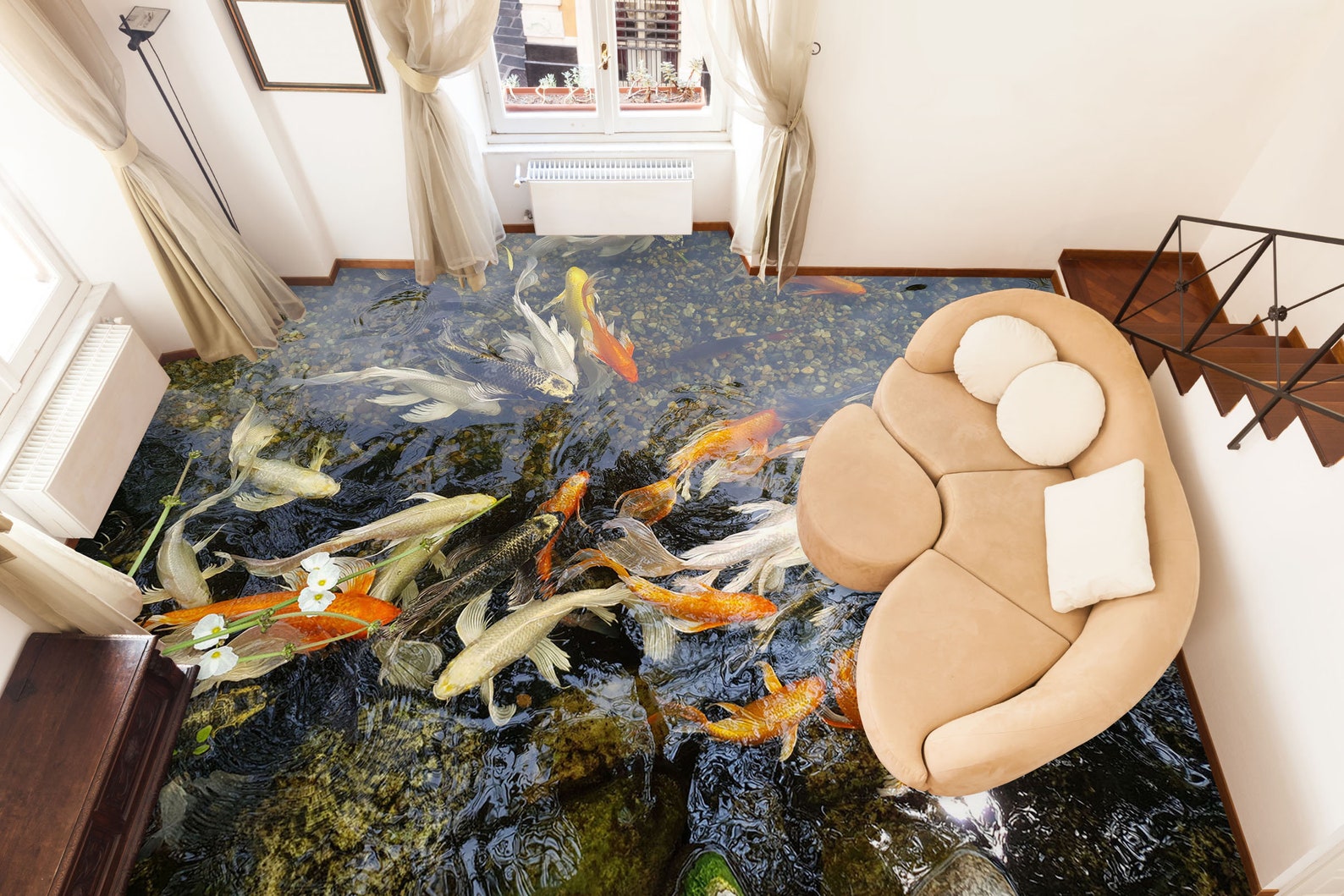 3D Playing Fish 8493 Floor Wallpaper Murals Self-adhesive - Etsy