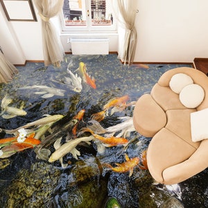 3D Playing Fish 8493 Floor Wallpaper Murals Self-adhesive Removable ...