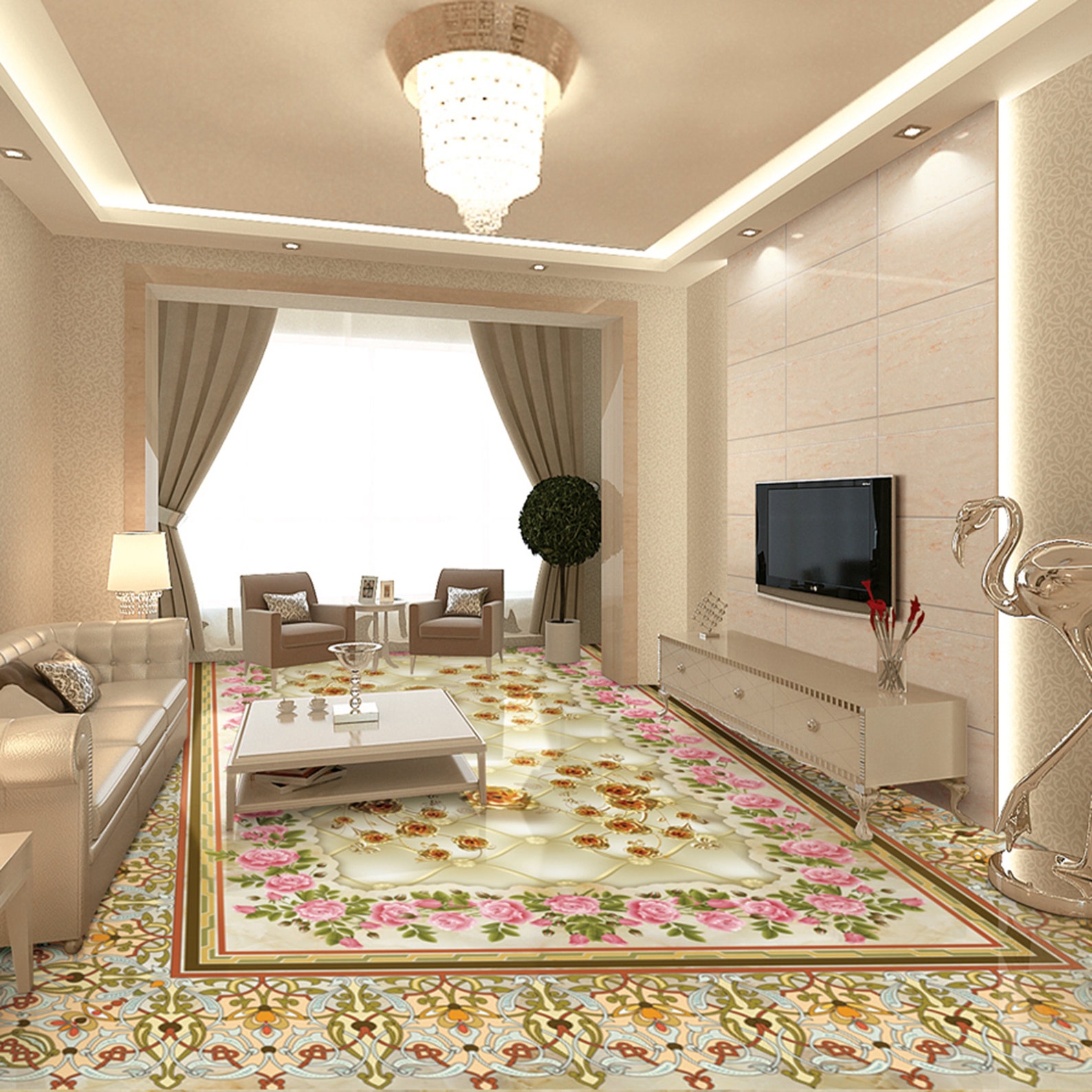 3D Gold Pink Rose 1676 Floor Wallpaper Murals Self-adhesive | Etsy