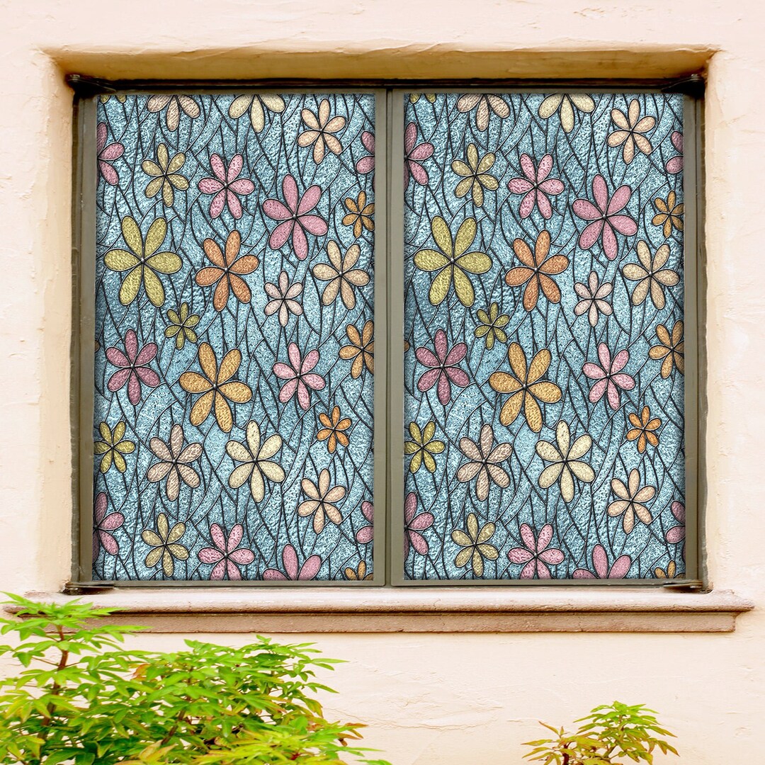 3D Flower Pattern W1805 Window Film Print Sticker Cling Stained Glass ...