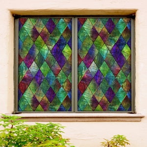 3D Diamond Pattern W6617 Window Film Print Sticker Cling Stained Glass ...