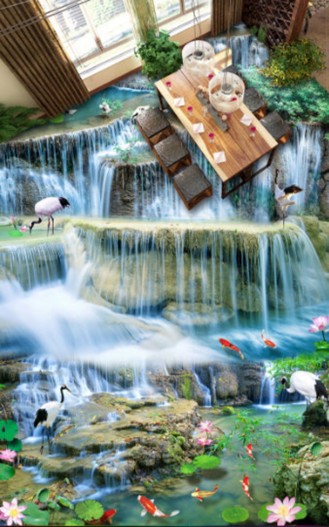 3D River Crane 1155 Floor Wallpaper Murals Self-adhesive Removable ...