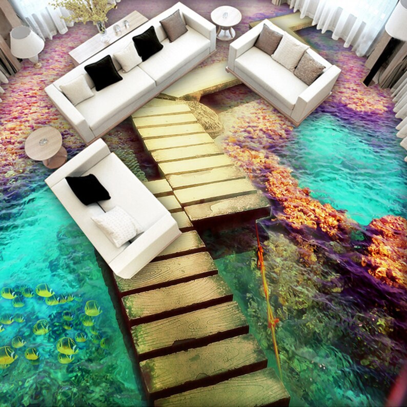 3D River Bridge 1392 Floor Wallpaper Murals Self-adhesive | Etsy