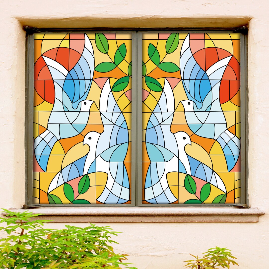 3D White Dove W1953 Window Film Print Sticker Cling Stained Glass Xmas ...