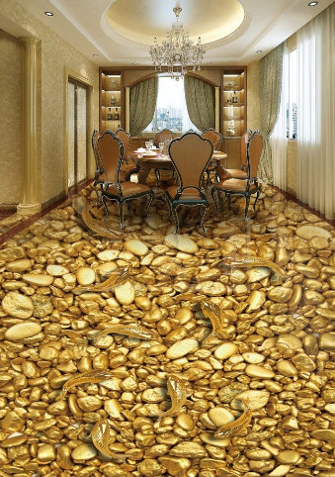 3D Gold Stone 1268 Floor Wallpaper Murals Self-adhesive Removable ...