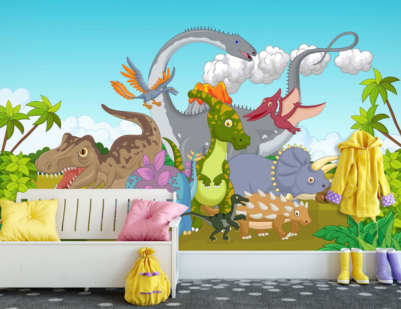 Cartoon Dinosaur 1573 Wallpaper Mural Self Adhesive Peel and | Etsy