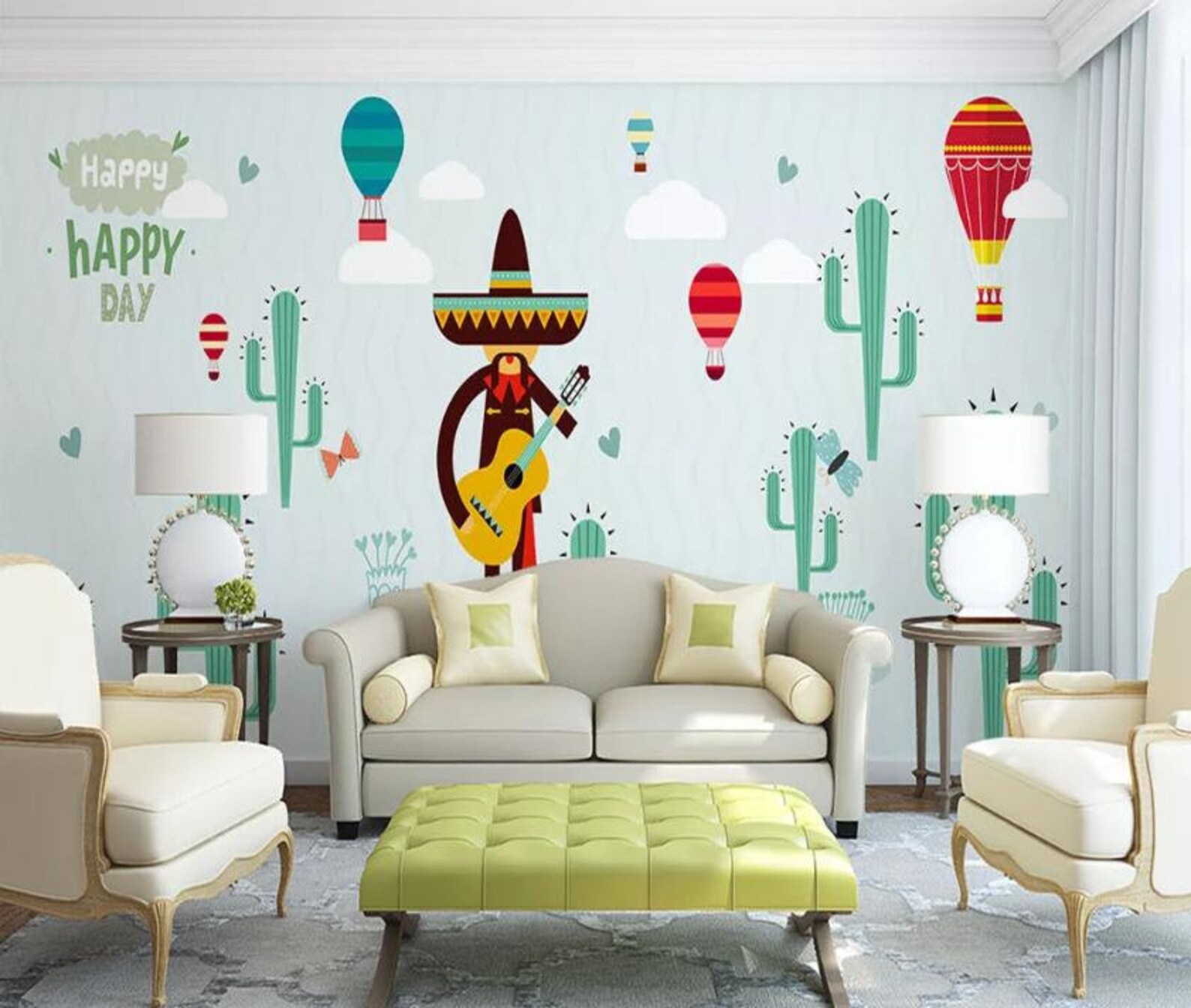 Cactus Guitar WC287 Wallpaper Mural Self Adhesive Peel and | Etsy