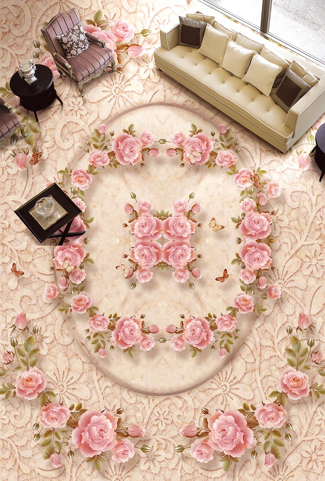 3D Wreath Roses 1687 Floor Wallpaper Murals Self-adhesive Removable ...