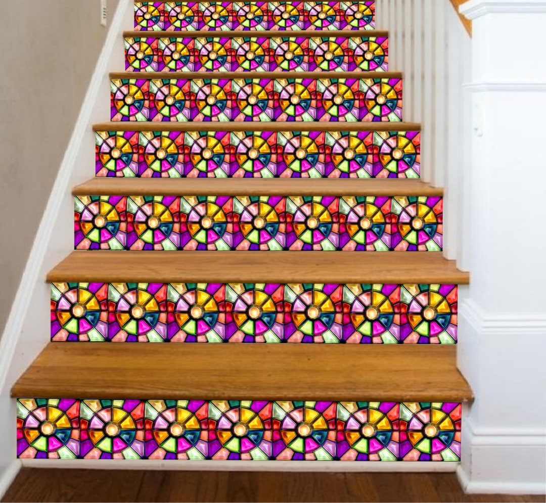 3D Color Circle S1760 Pattern Tile Marble Stair Risers Decoration Photo ...