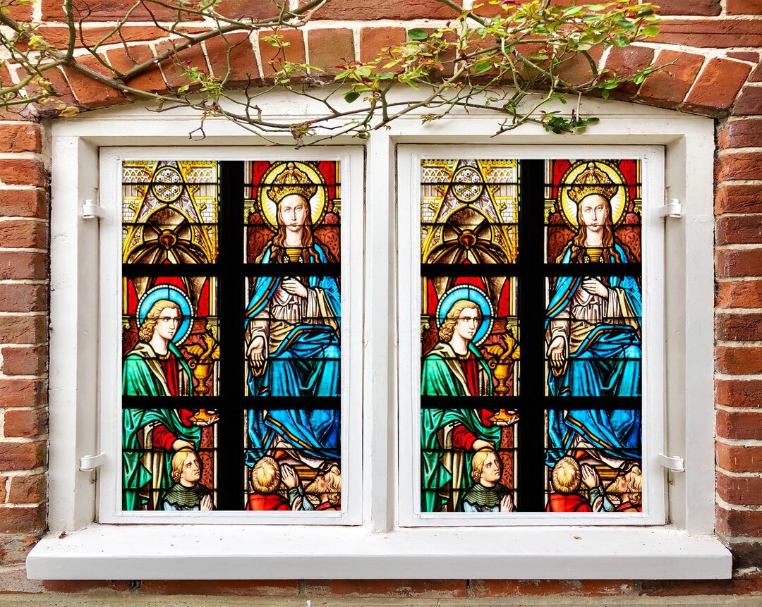 3D Crown W5516 Window Film Print Sticker Cling Stained Glass Xmas ...