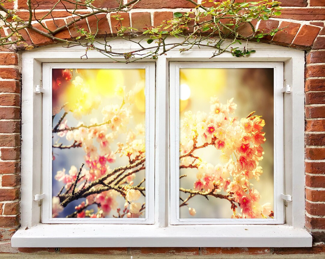 3D Peach Blossom W1403 Window Film Print Sticker Cling Stained Glass ...