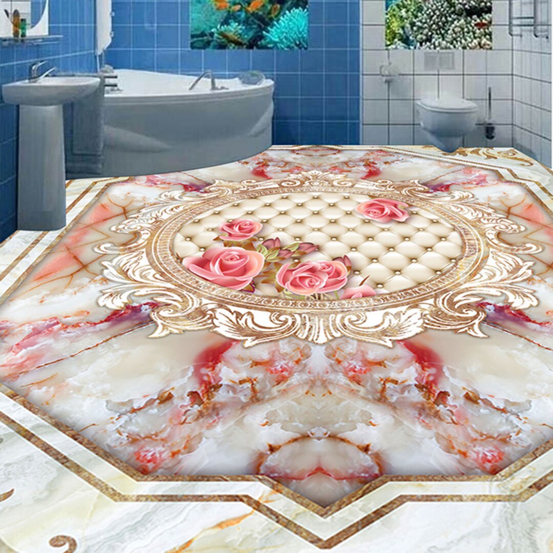 3D Rose Round 1638 Floor Wallpaper Murals Self-adhesive Removable ...