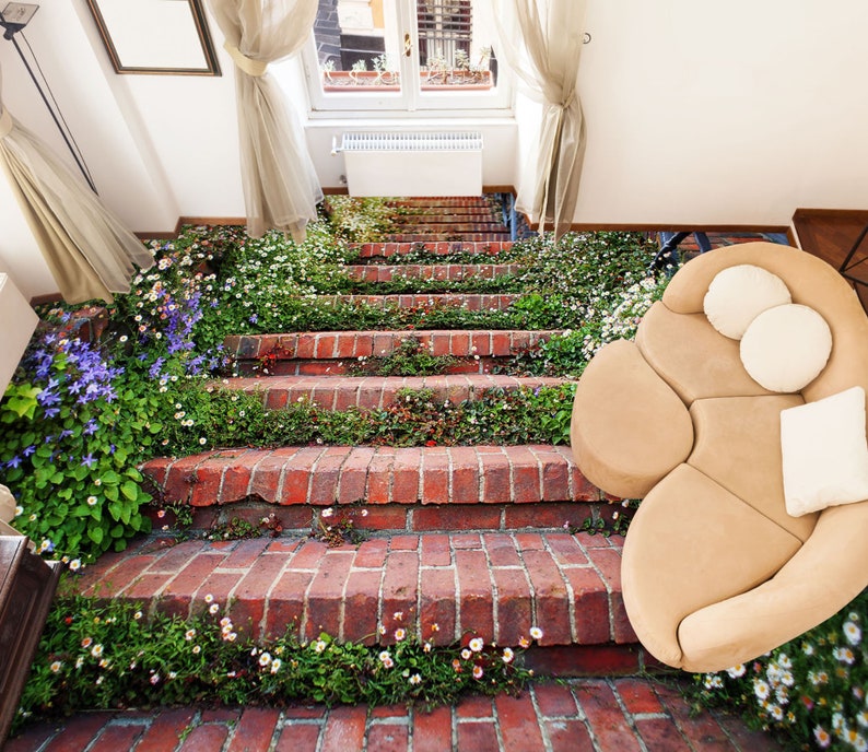 3D Red Brick Steps 8409 Floor Wallpaper Murals Self-adhesive - Etsy