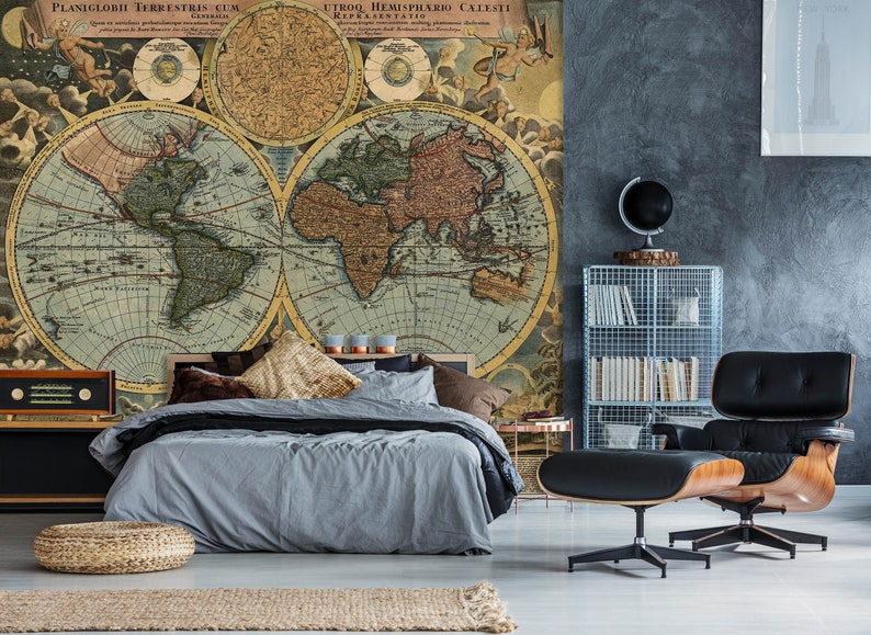 Round World Map 080 Wallpaper Mural Self Adhesive Peel and Stick Wall ...