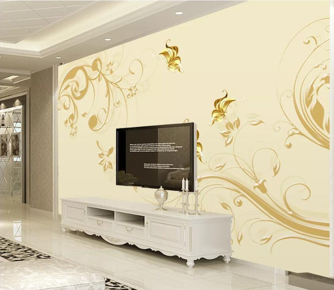 Yellow Floral Pattern WC041 Wallpaper Mural Self Adhesive Peel and ...