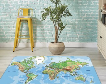 Round World Map Rug | Etsy