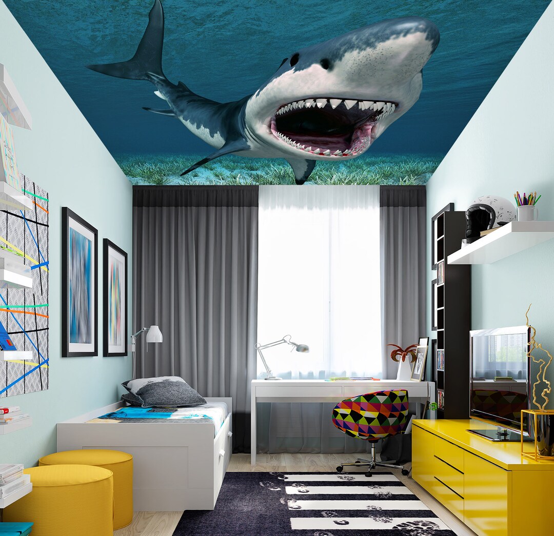 3D Sea Shark C1821 Ceiling Wallpaper Removable Self Adhesive Wallpaper ...