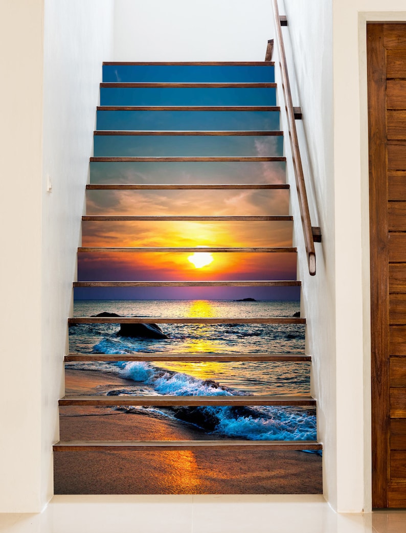 3D Sunset Beach SS0013 Pattern Tile Marble Stair Risers - Etsy