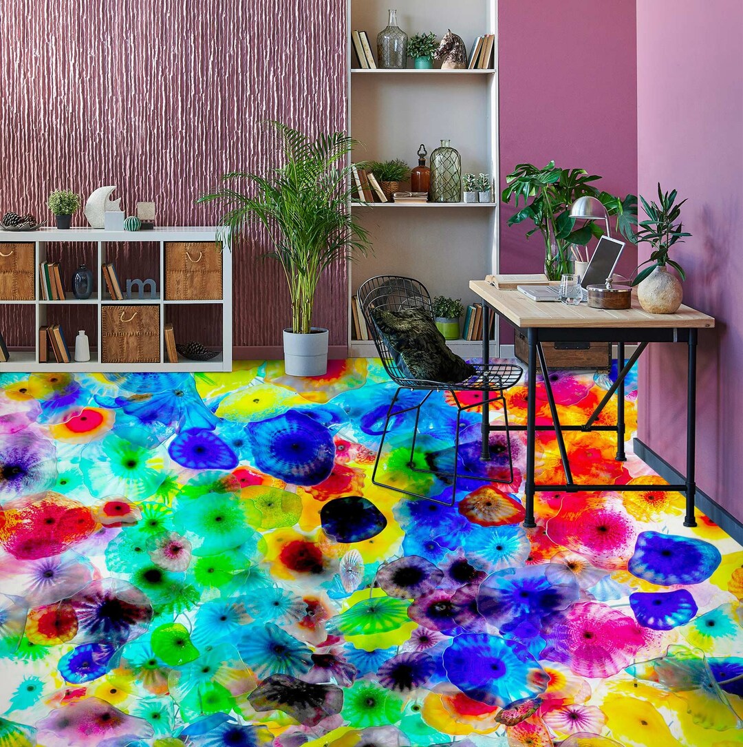 3D Color Jellyfish 5401 Floor Wallpaper Murals Self-adhesive Removable ...