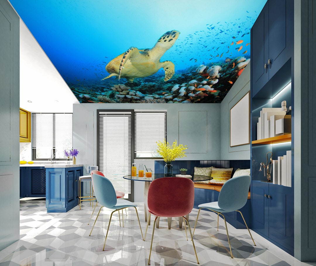 3D Sea Turtle Ocean C1907 Ceiling Wallpaper Removable Self Adhesive ...