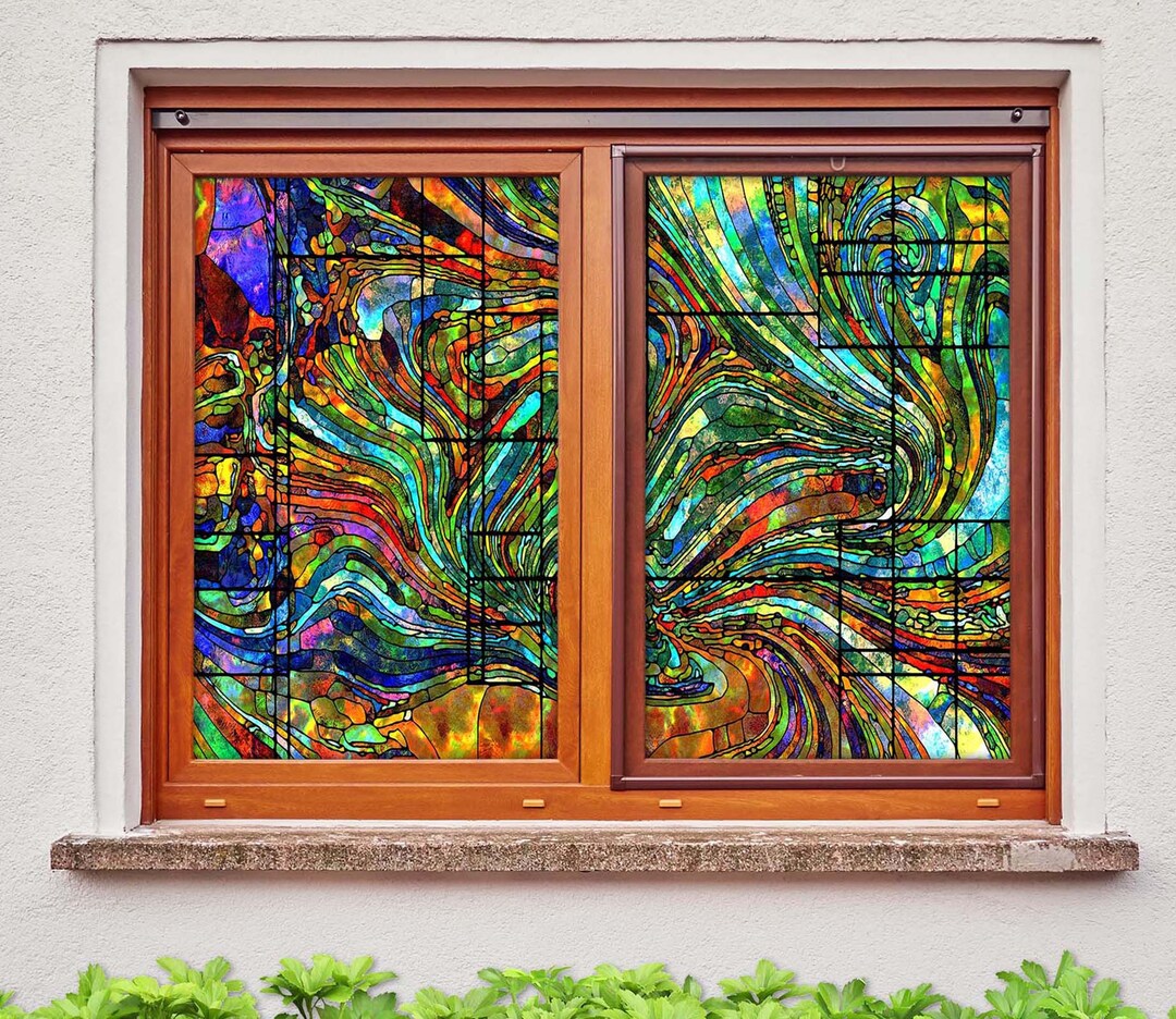 3D Color Structure W6535 Window Film Print Sticker Cling Stained Glass ...