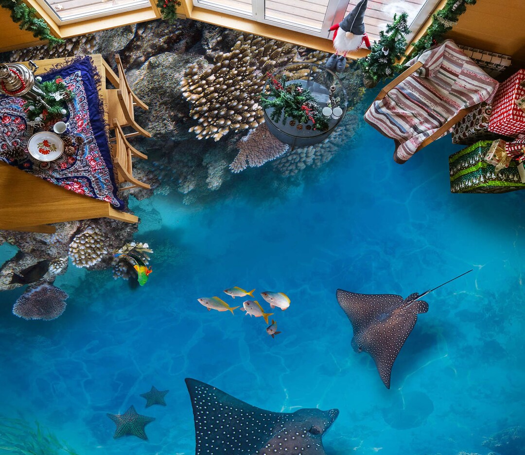 3D Stingray Charm 4096 Floor Wallpaper Murals Self-adhesive Removable ...