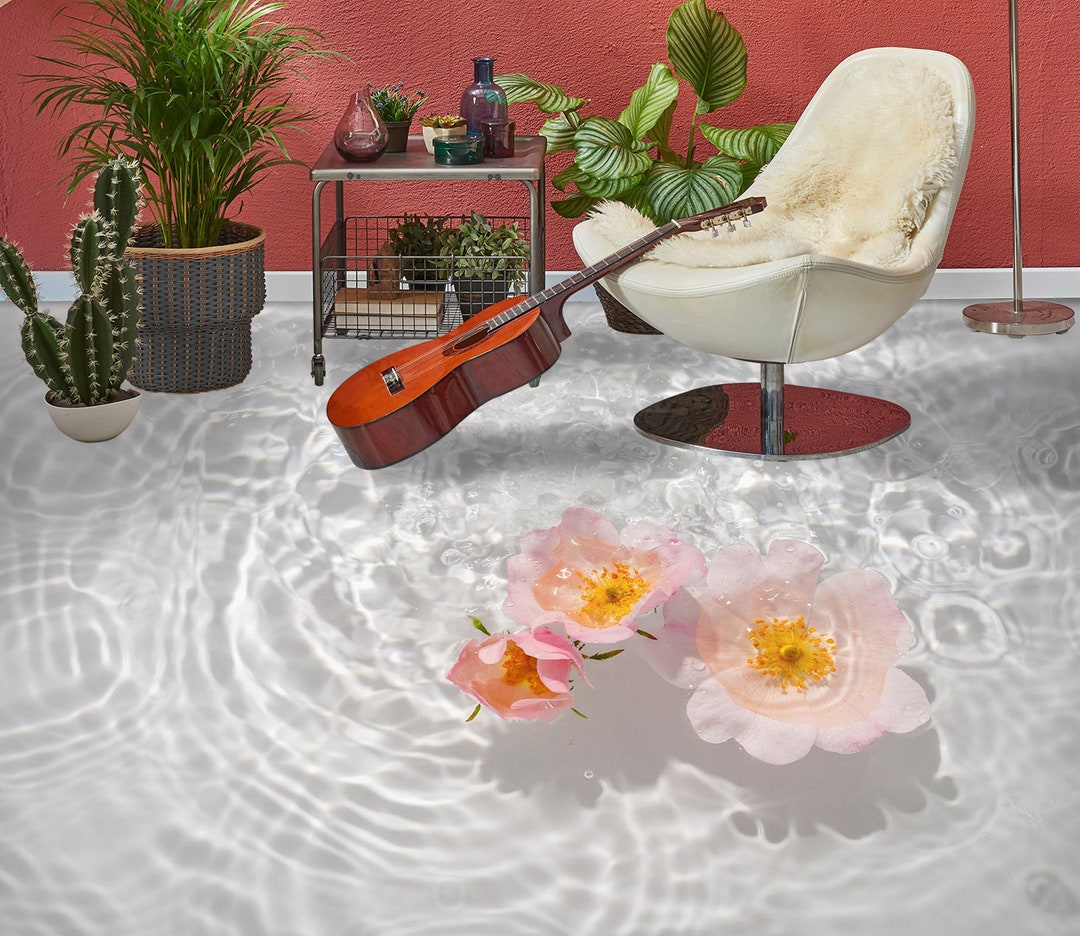 3D Ripples and Flowers 8840 Floor Wallpaper Murals Self-adhesive ...