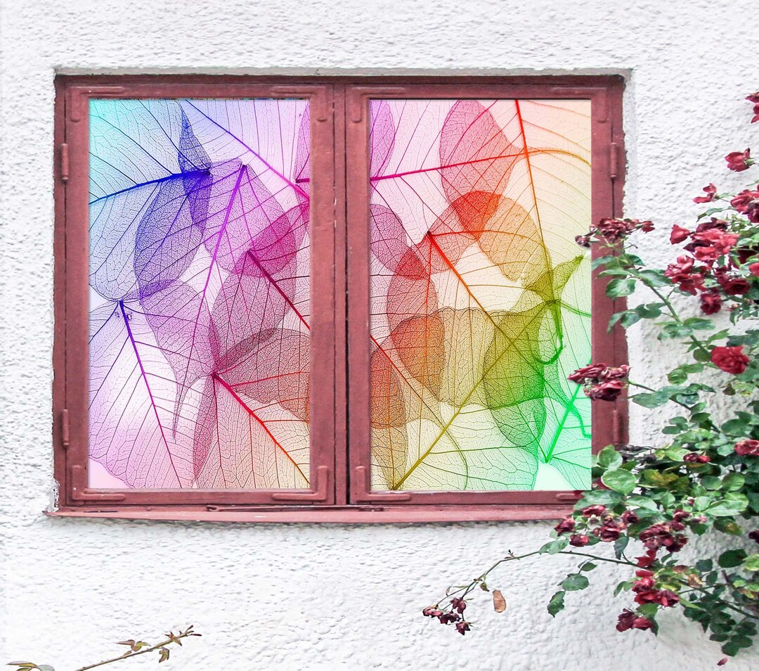 3D Color Thin Leaves W2169 Window Film Print Sticker Cling Stained ...