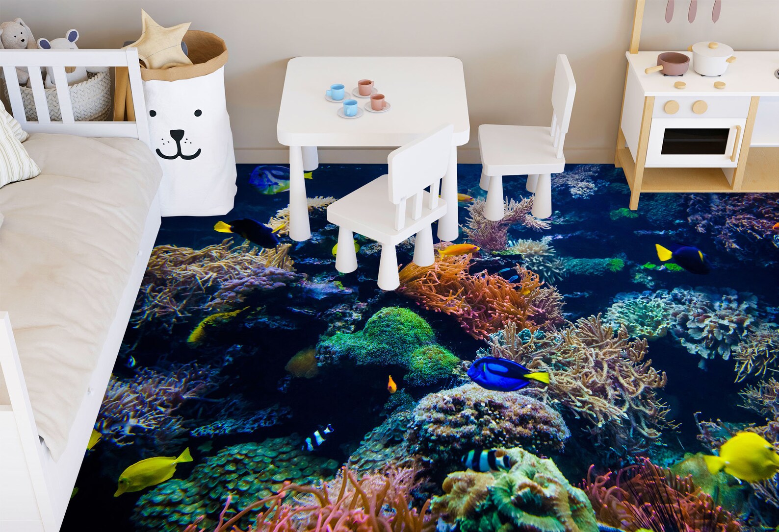 3D Animal Blue Fish 2067 Floor Wallpaper Murals Self-adhesive Removable ...