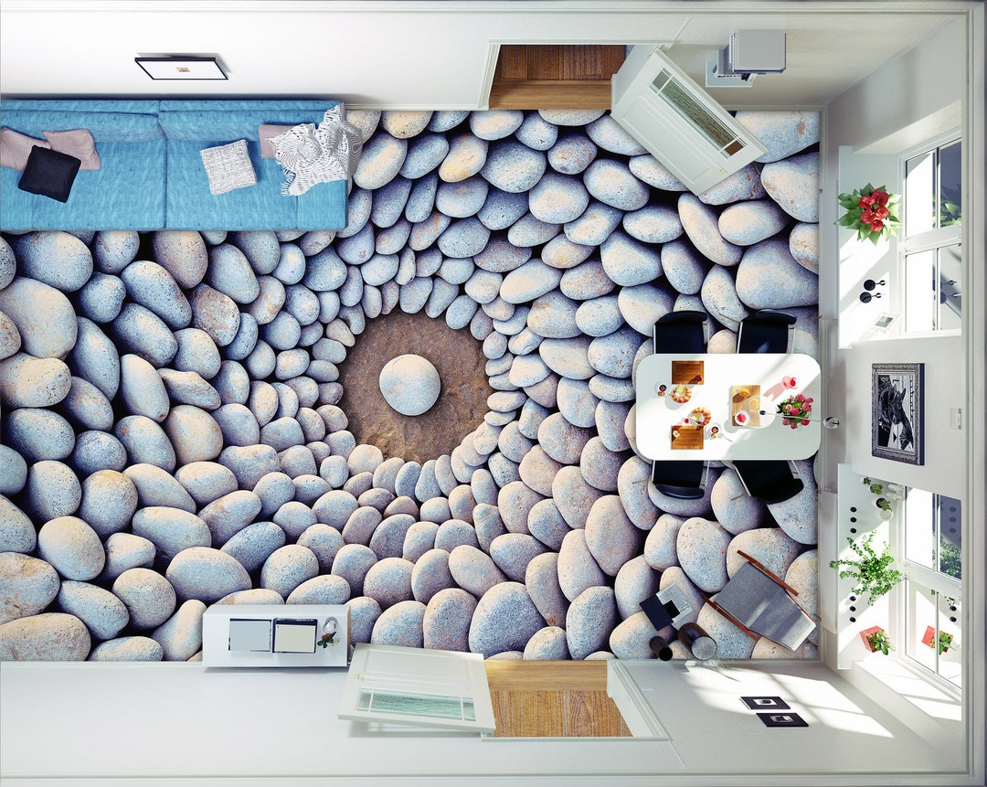3D White Stone 1720 Floor Wallpaper Murals Self-adhesive Removable ...