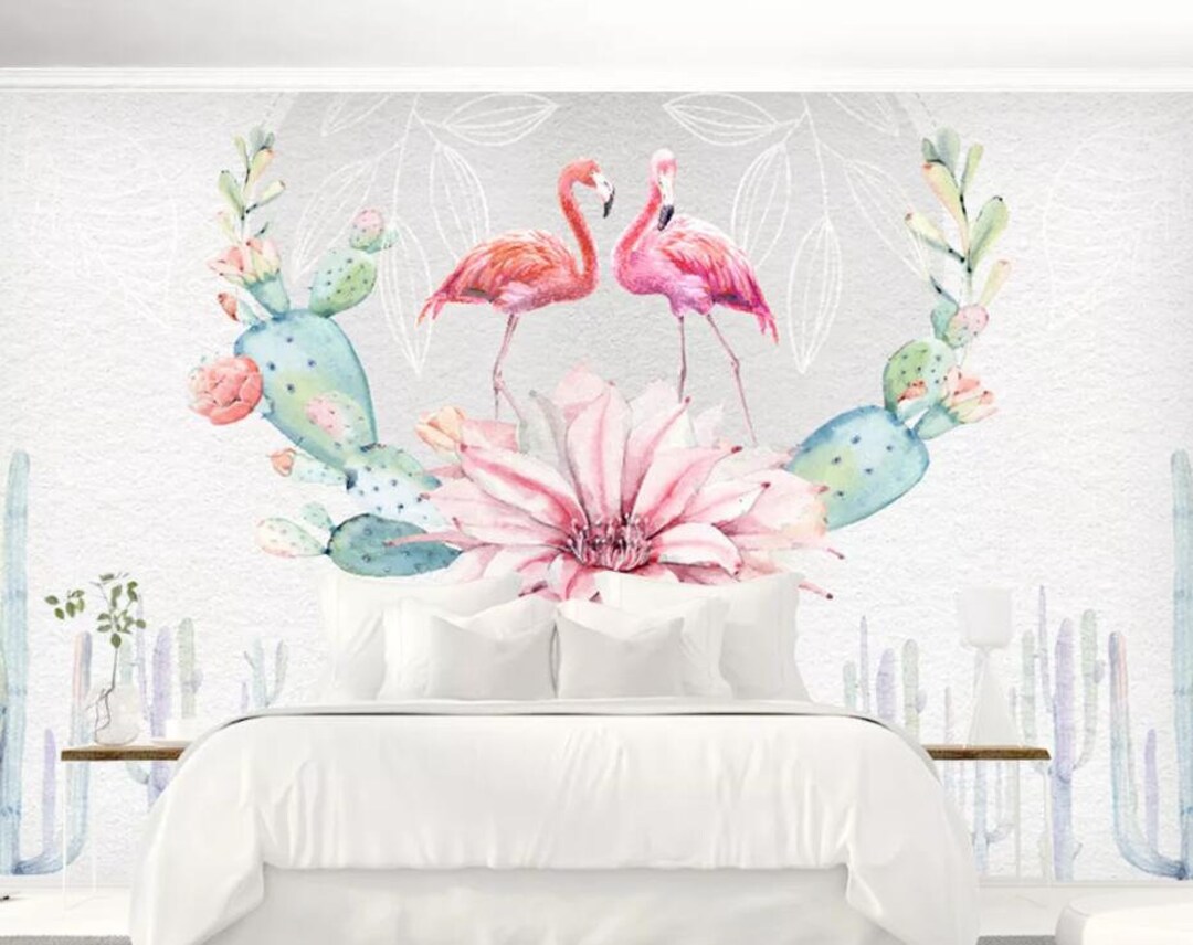 Flamingo Cactus WC364 Wallpaper Mural Self Adhesive Peel and Stick Wall ...