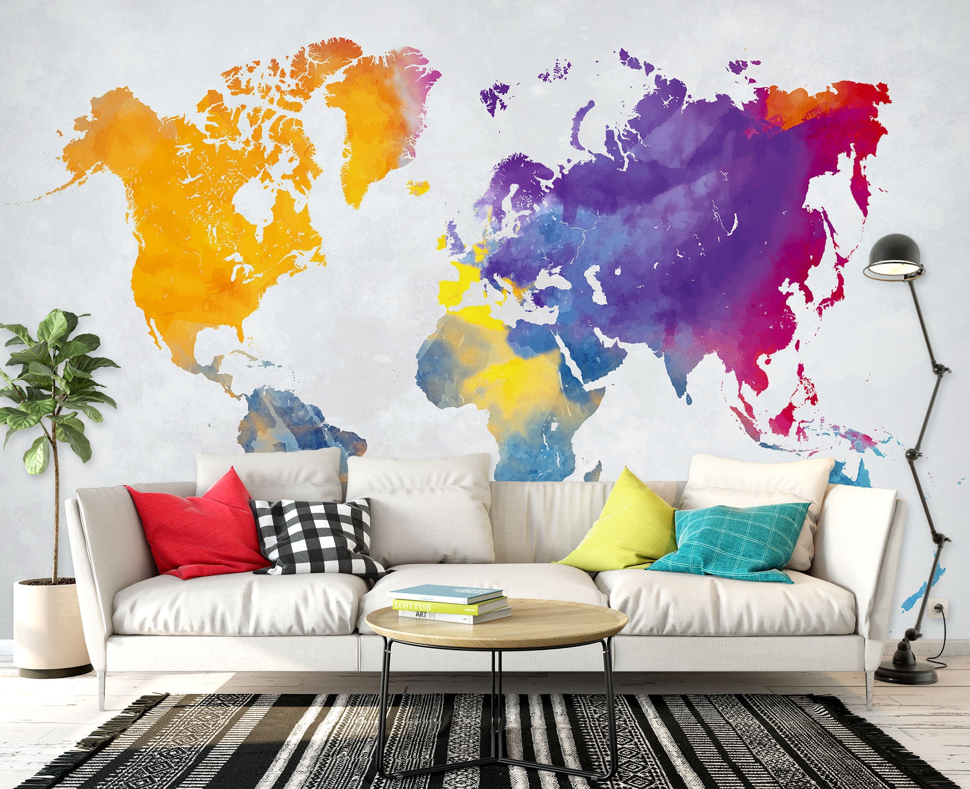 Yellow World Map 072 Wallpaper Mural Self Adhesive Peel and Stick Wall ...