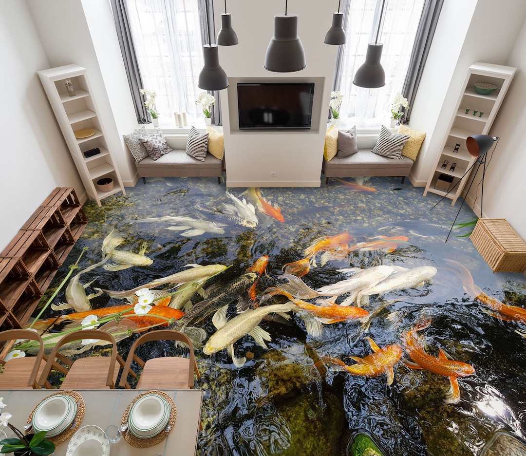 3D Playing Fish 8493 Floor Wallpaper Murals Self-adhesive Removable ...