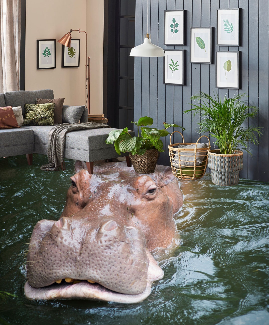 3D Hippo River 5774 Floor Wallpaper Murals Self-adhesive Removable ...