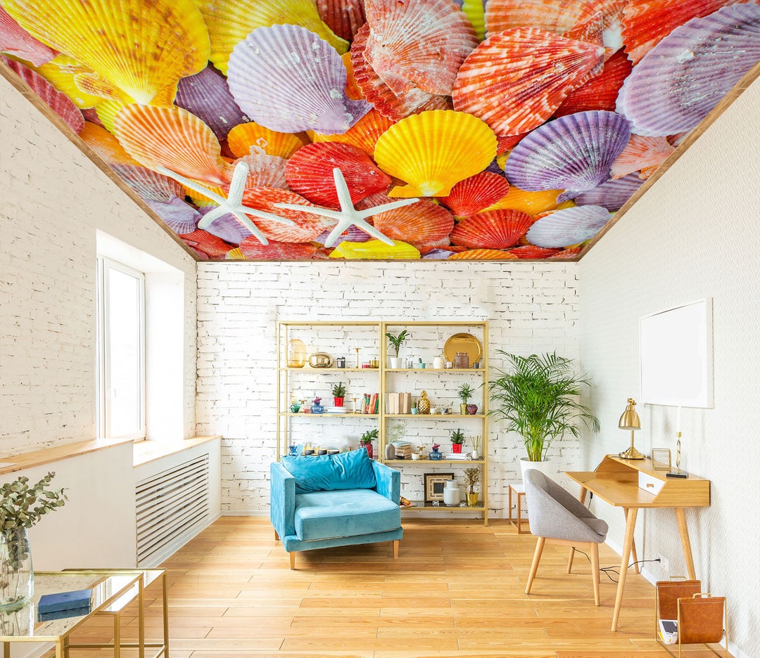 3D Color Shells C018 Ceiling Wallpaper Removable Self Adhesive ...