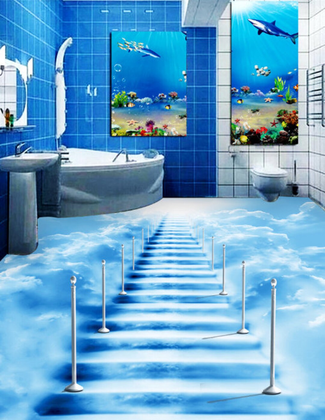 3D Cloud Stairs 1314 Floor Wallpaper Murals Self-adhesive Removable ...