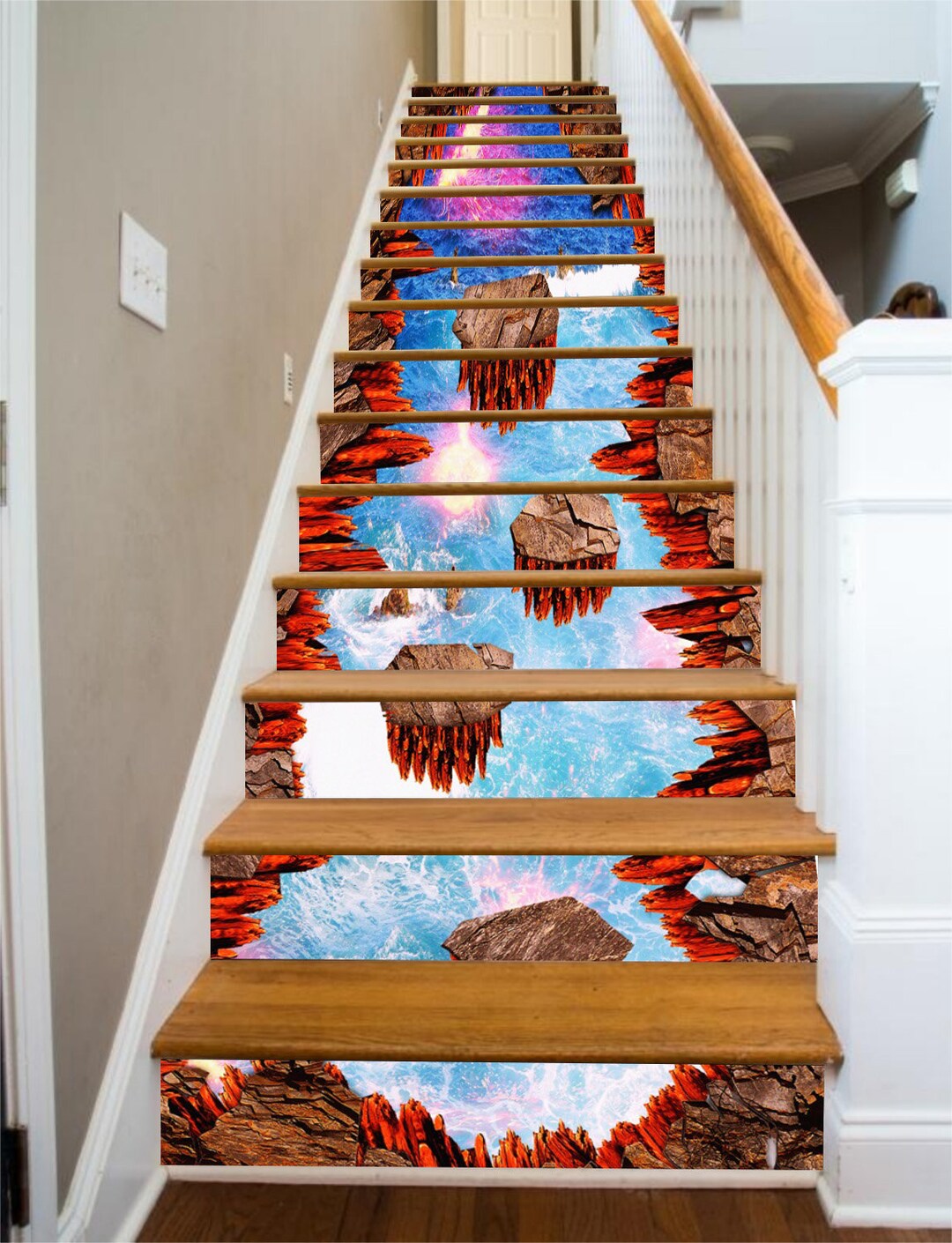 3D Volcano Stone S1211 Pattern Tile Marble Stair Risers Decoration ...