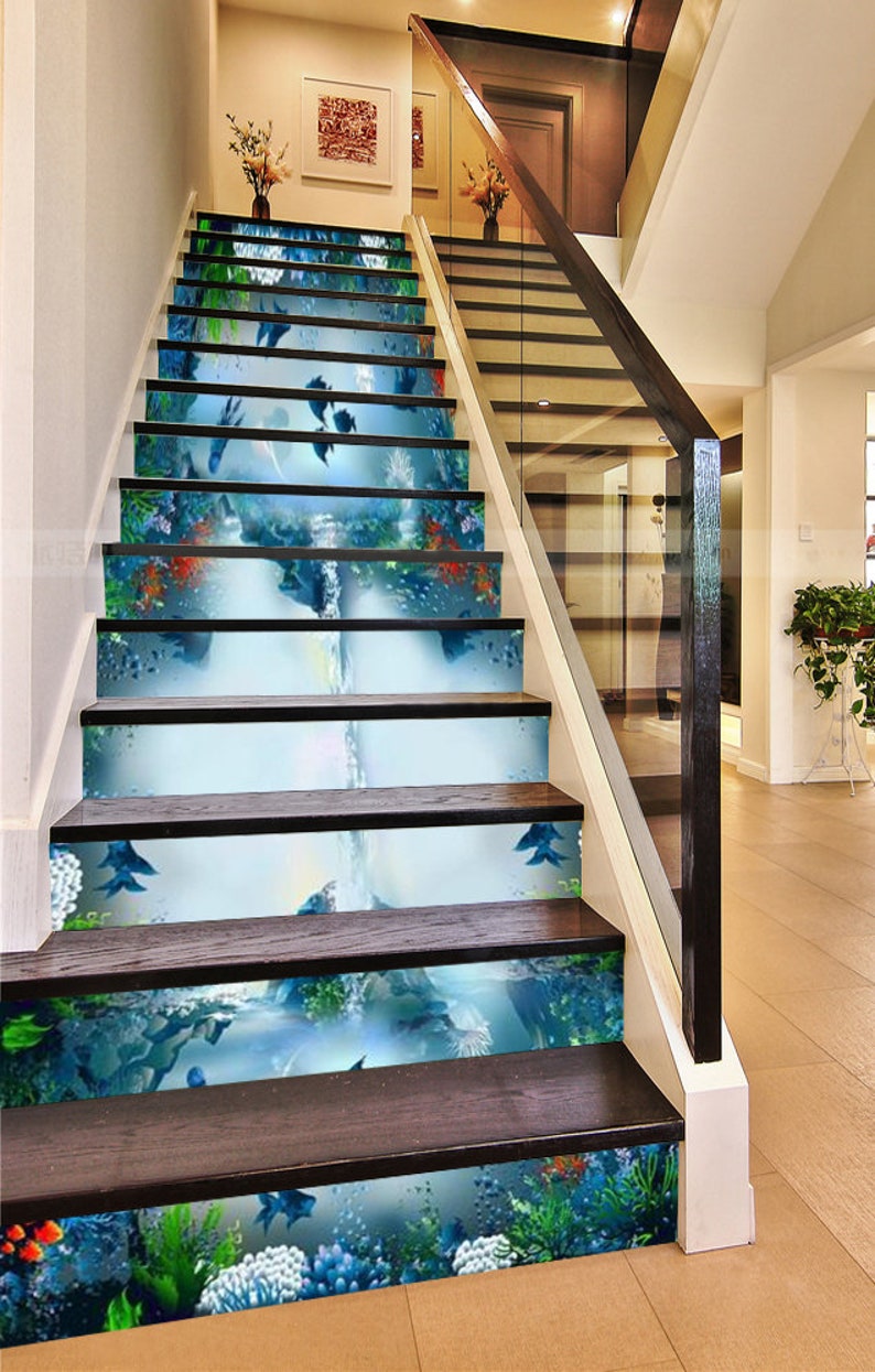 3D Seaweed Fish S1096 Pattern Tile Marble Stair Risers Decoration Photo ...