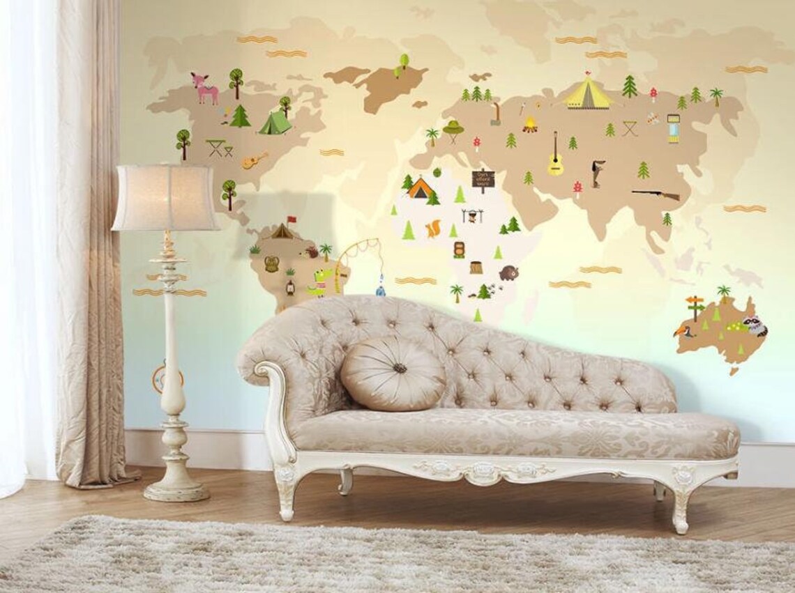 Tree World Map WC284 Wallpaper Mural Self Adhesive Peel and - Etsy