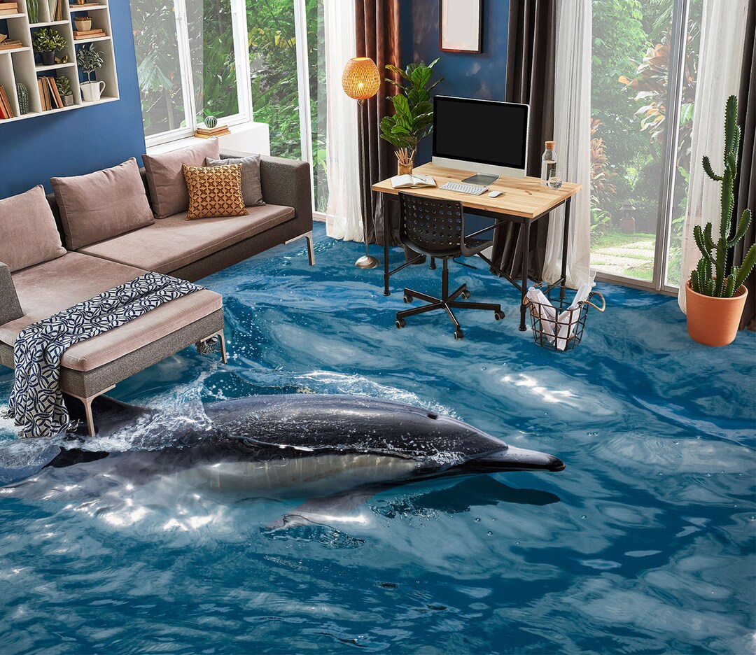 3D Sea Dolphin 3472 Floor Wallpaper Murals Self-adhesive Removable ...
