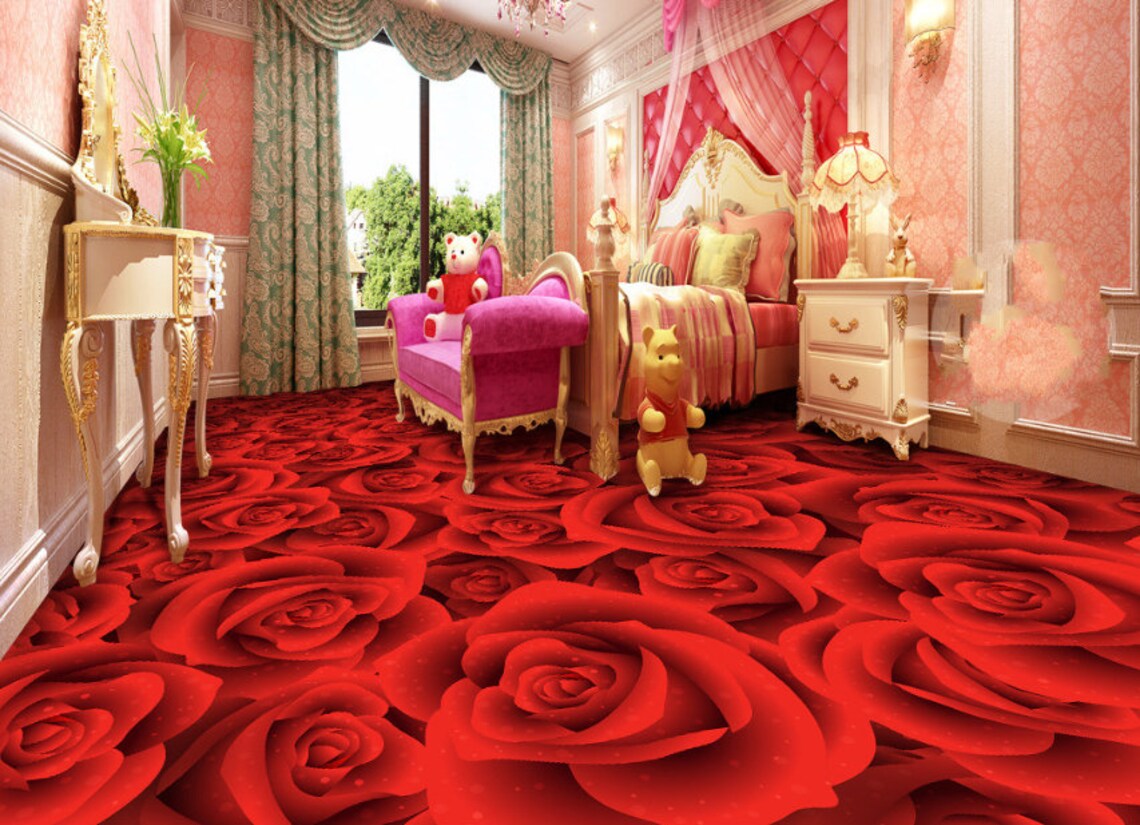 3D Red Rose 0003 Floor Wallpaper Murals Self-adhesive | Etsy