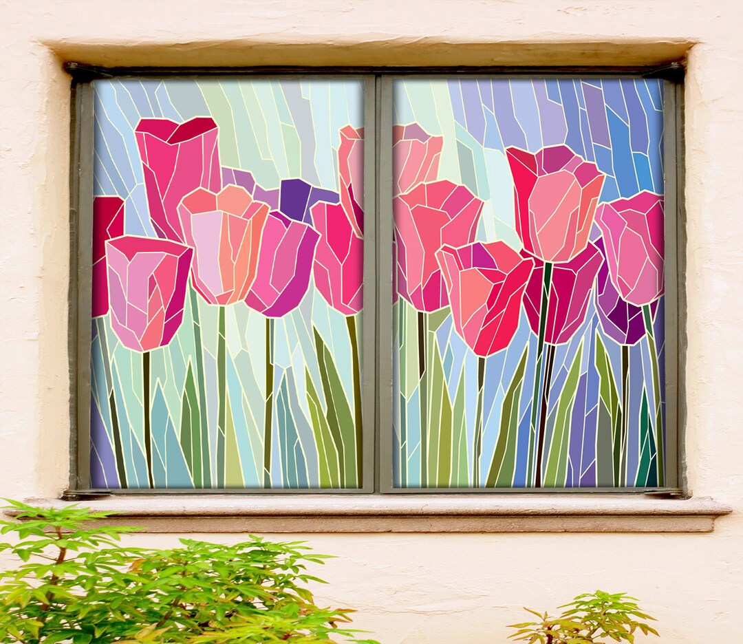 3D Pink Flower W5144 Window Film Print Sticker Cling Stained Glass Xmas ...